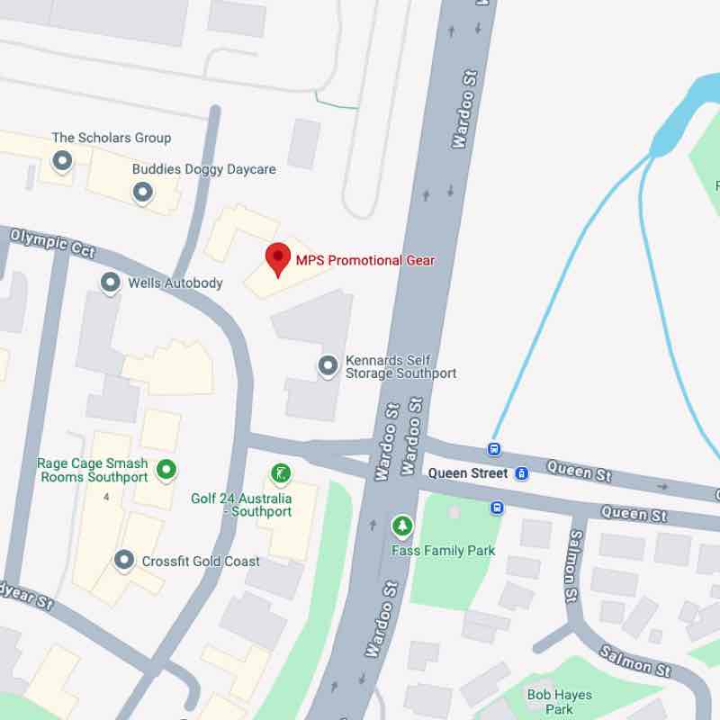 Location and contact details for MPS Promotional Gear Gold Coast